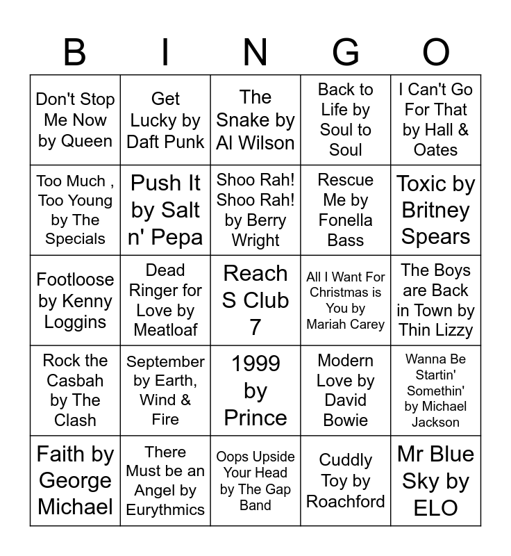 MUSICAL Bingo Card