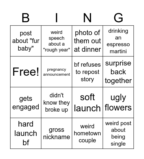 V-Day Insta Stories Bingo Card