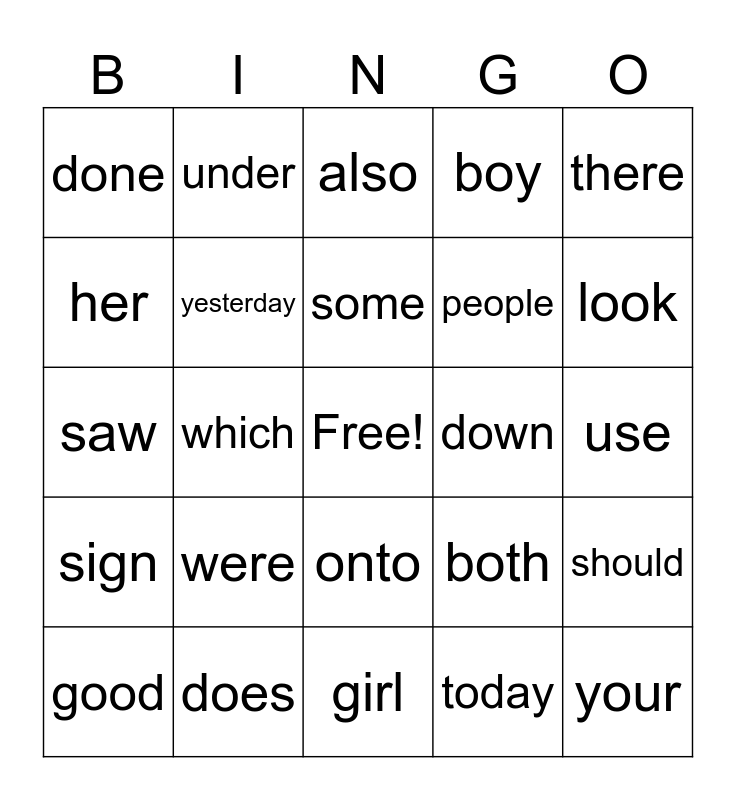 Red Word BINGO! Bingo Card