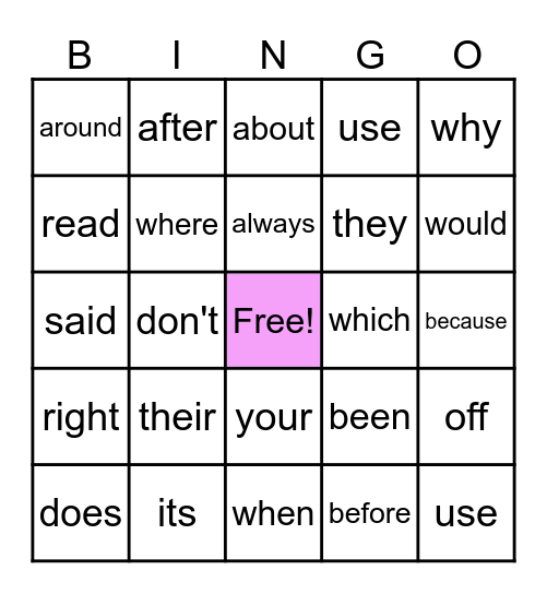 HIGH-FREQUENCY WORDS Bingo Card
