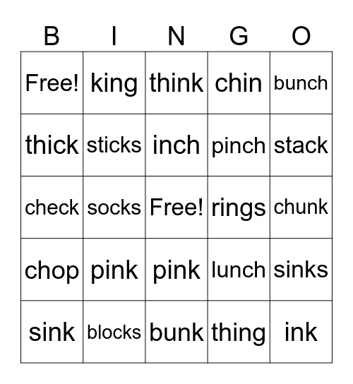 ng/nk bingo Card