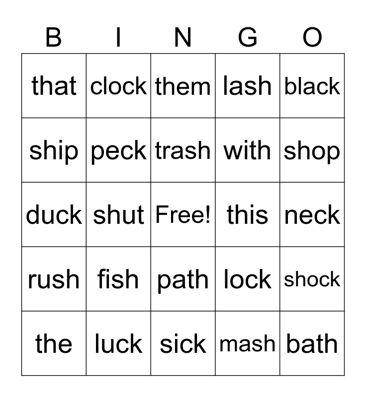 Digraph BINGO Card