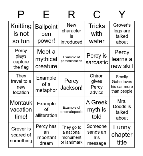 Percy Jackson Bingo Card