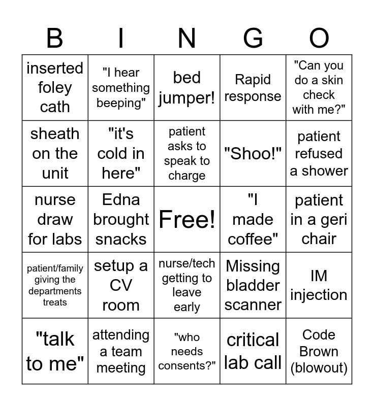 Short Stay Bingo! Bingo Card