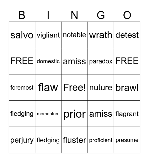 Unit 7 Bingo Card