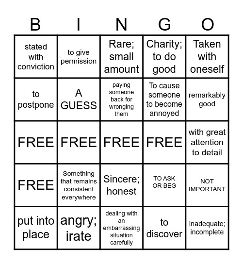 MMS Context Clues Bingo Card