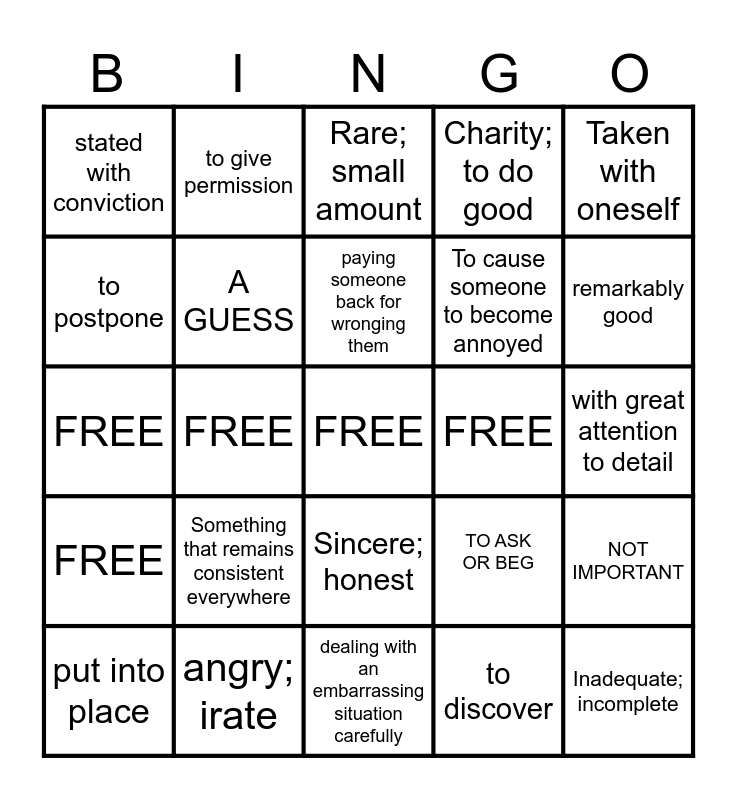MMS Context Clues Bingo Card