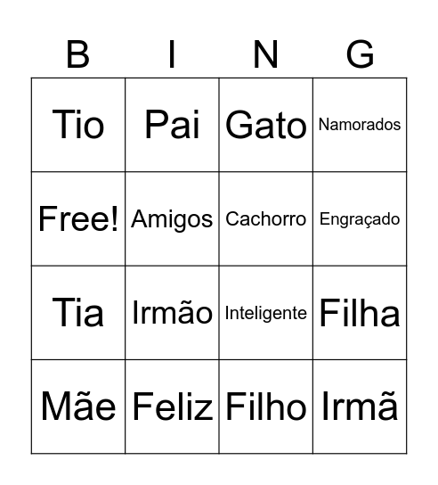 PORTUGUESE BINGO Card