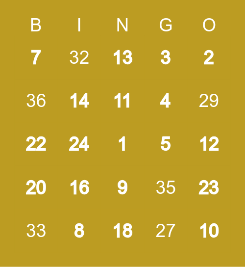 1-36 Bingo Card