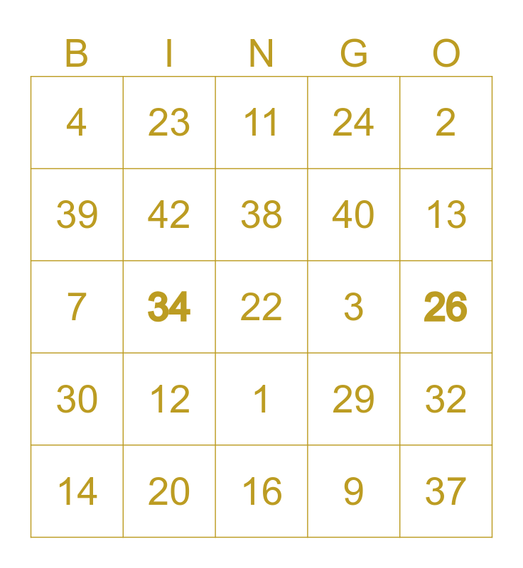 1-38 Bingo Card