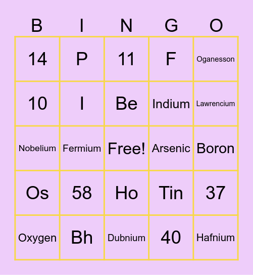 Chem-Bingo! Bingo Card