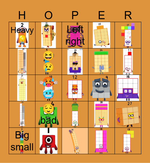 Number blocks Bingo Card