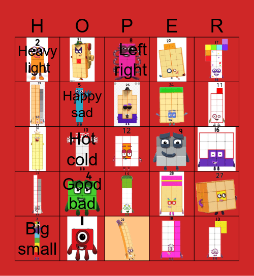 Number blocks Bingo Card