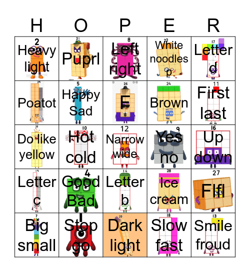 Number blocks Bingo Card