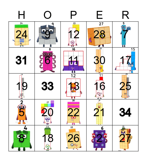 Number blocks Bingo Card