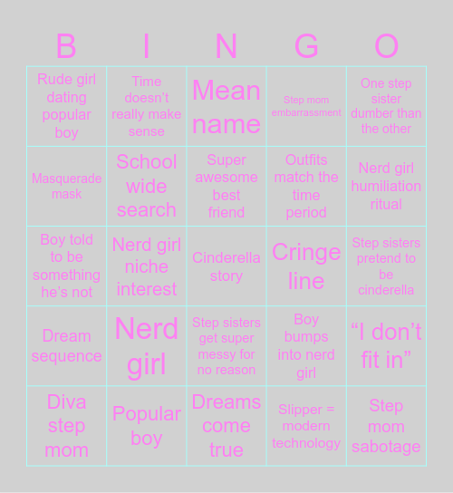 Cinderella story Bingo Card