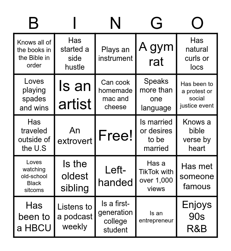 DLC Young Adult Connection Bingo Card