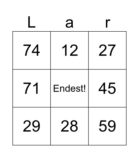 numbers Bingo 0-10. Bingo Card