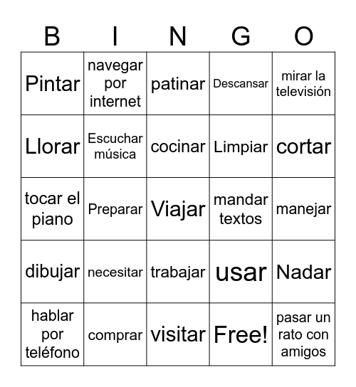 AR VERB BINGO Card