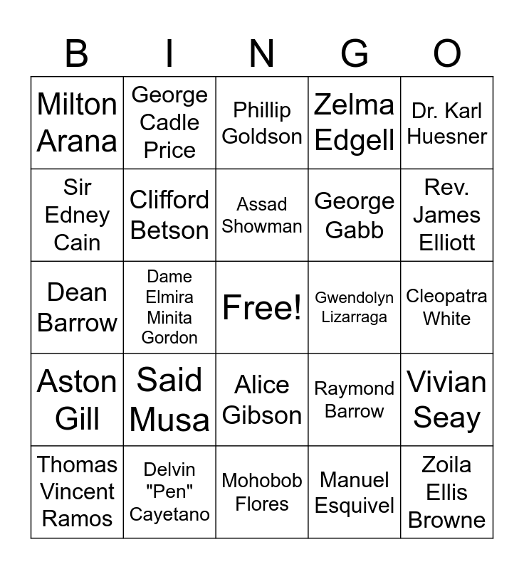 Famous Belizeans Bingo Card