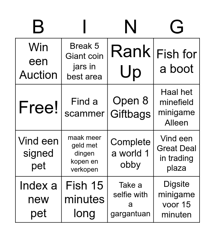 Pet sim 99 Bingo Card