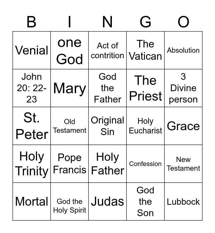 Catholic Bingo Card