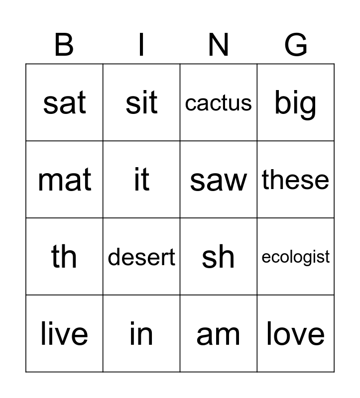 Power Word Bingo Card