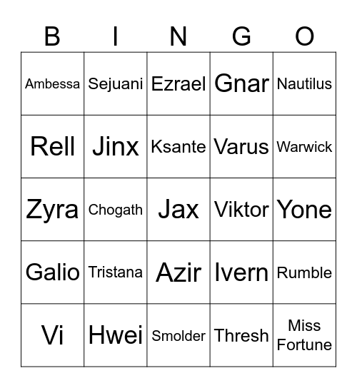 LEC Bingo Isell Bingo Card