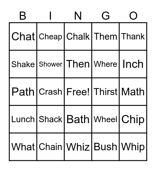 Digraph BINGO Card