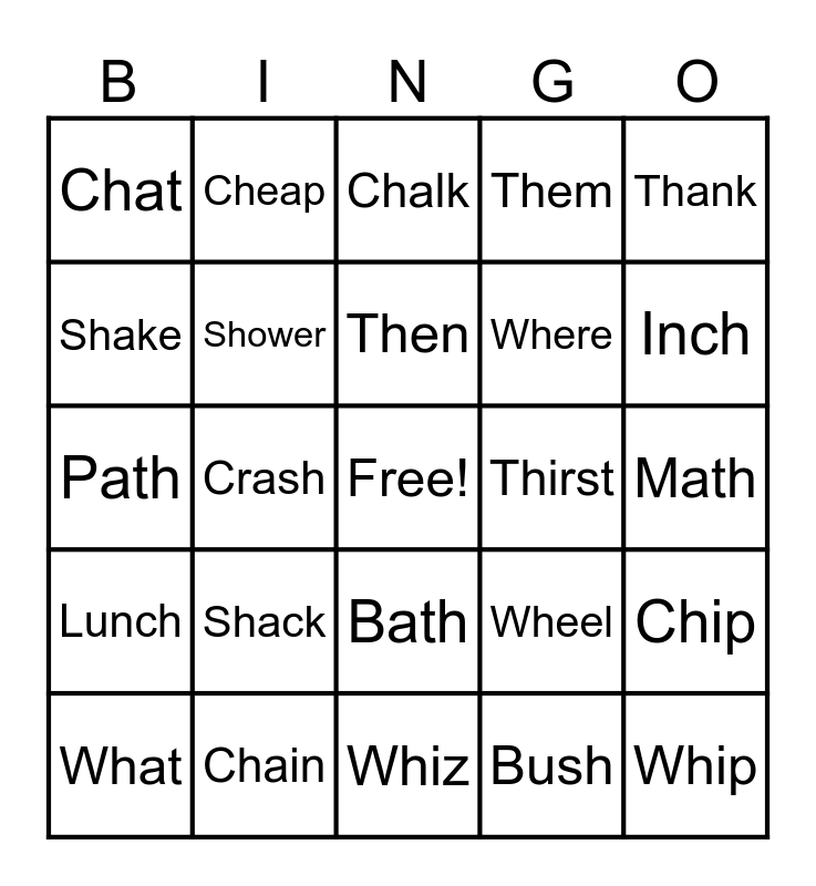 Digraph BINGO Card