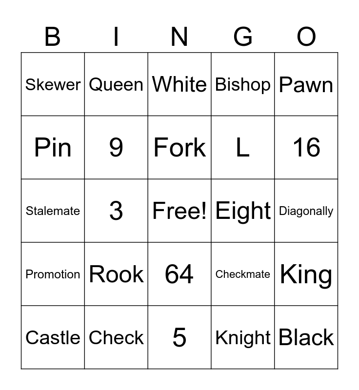 Beginner Chess Bingo Card