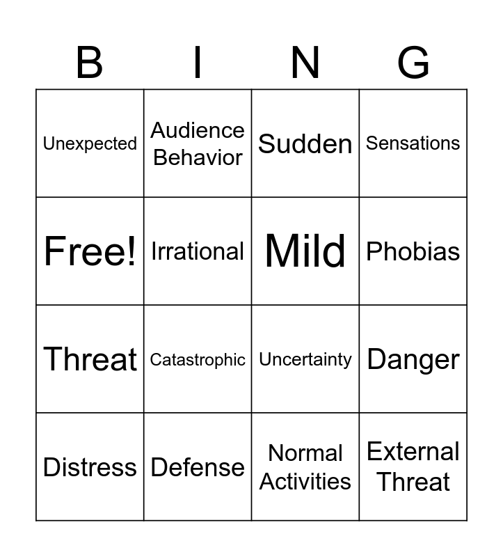 Fear Bingo Card