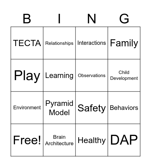 TECTA Bingo Card