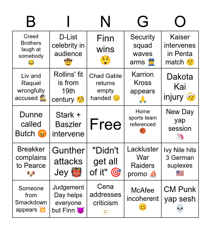 RAW 2/17/2025 Bingo Card