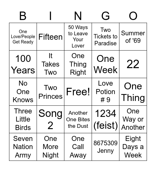 Paint By Numbers Bingo Card