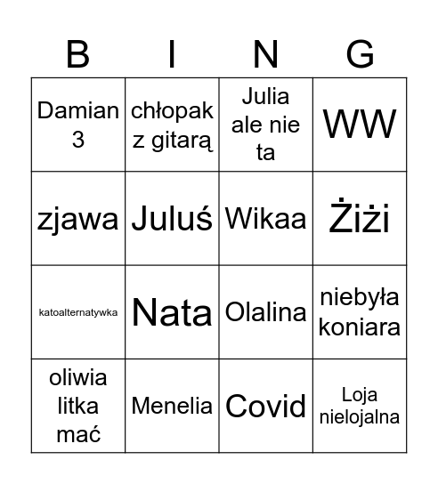 Zaliczenie z C4 Bingo Card