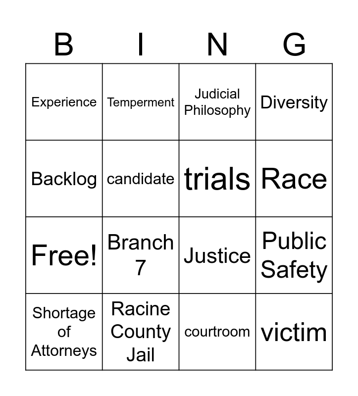 Judicial Forum Bingo Card