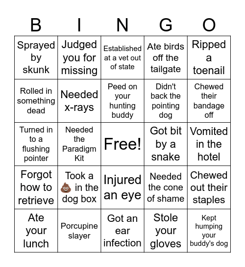 Bird Dog Bingo Card