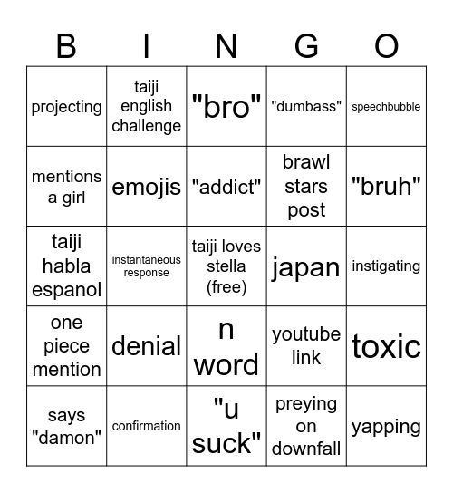 taiji bingo Card