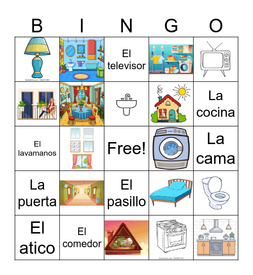 Las partes de la casa Bingo Card