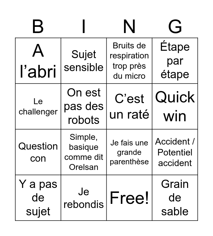 Grille 3 Bingo Card