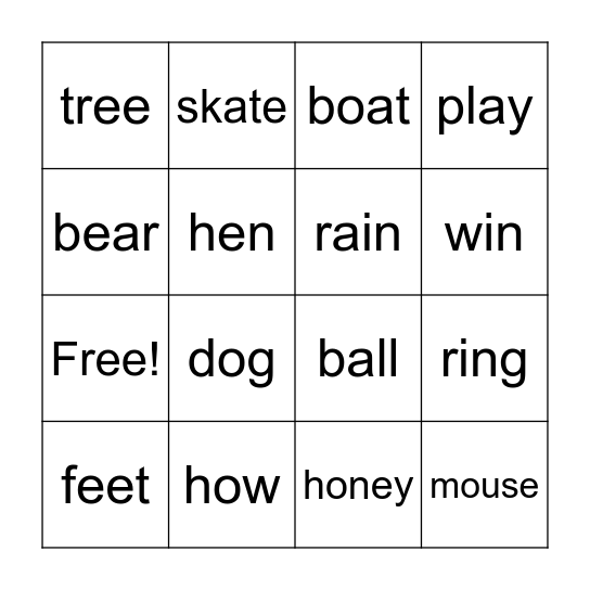 Rhyming bingo Card