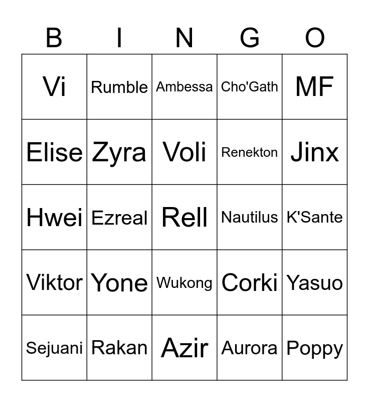 Prime League Bingo Card