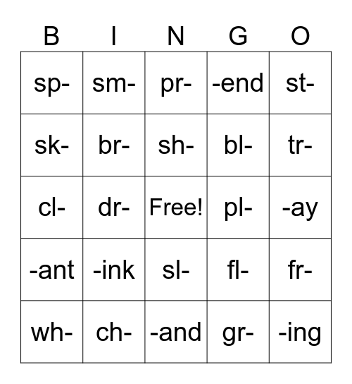 Words Their Way BINGO Card