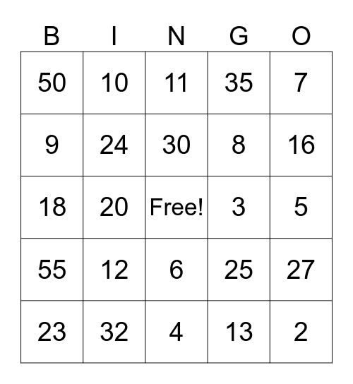 Order of Operation - Bingo Game Bingo Card