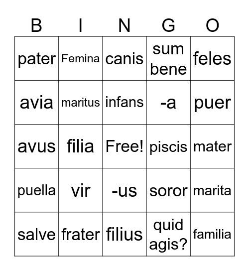 Latin Familia Bingo Card