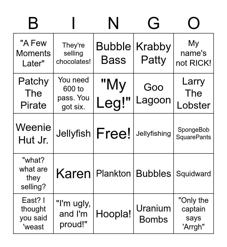 SpongeBob Bingo Card