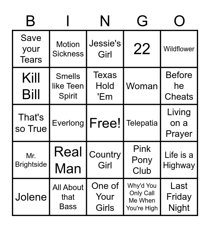 MUSIC BINGO Card