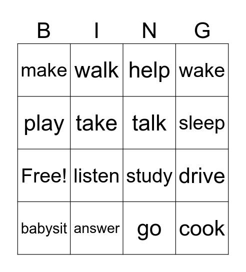 Present continuous Bingo Card