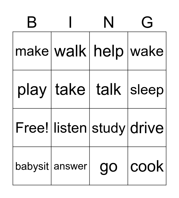 Present continuous Bingo Card